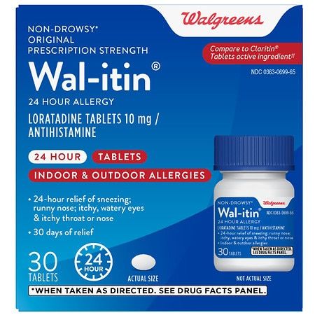 Walgreens Wal-itin Non-Drowsy 24 Hour Allergy Relief Tablets - 30 ea ...