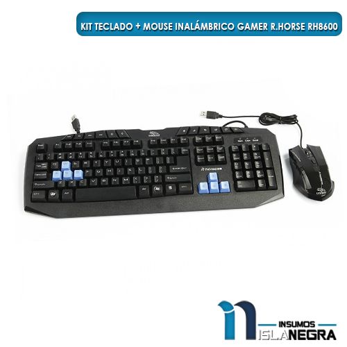 KIT TECLADO + MOUSE INALAMBRICO GAMER R.HORSE RH8600 - Insumos Isla Negra