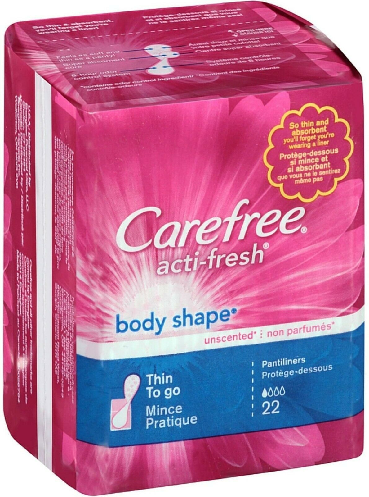 CAREFREE Acti-fresh Body Shape Thin to Go Unscented Pantiliners 22 Count