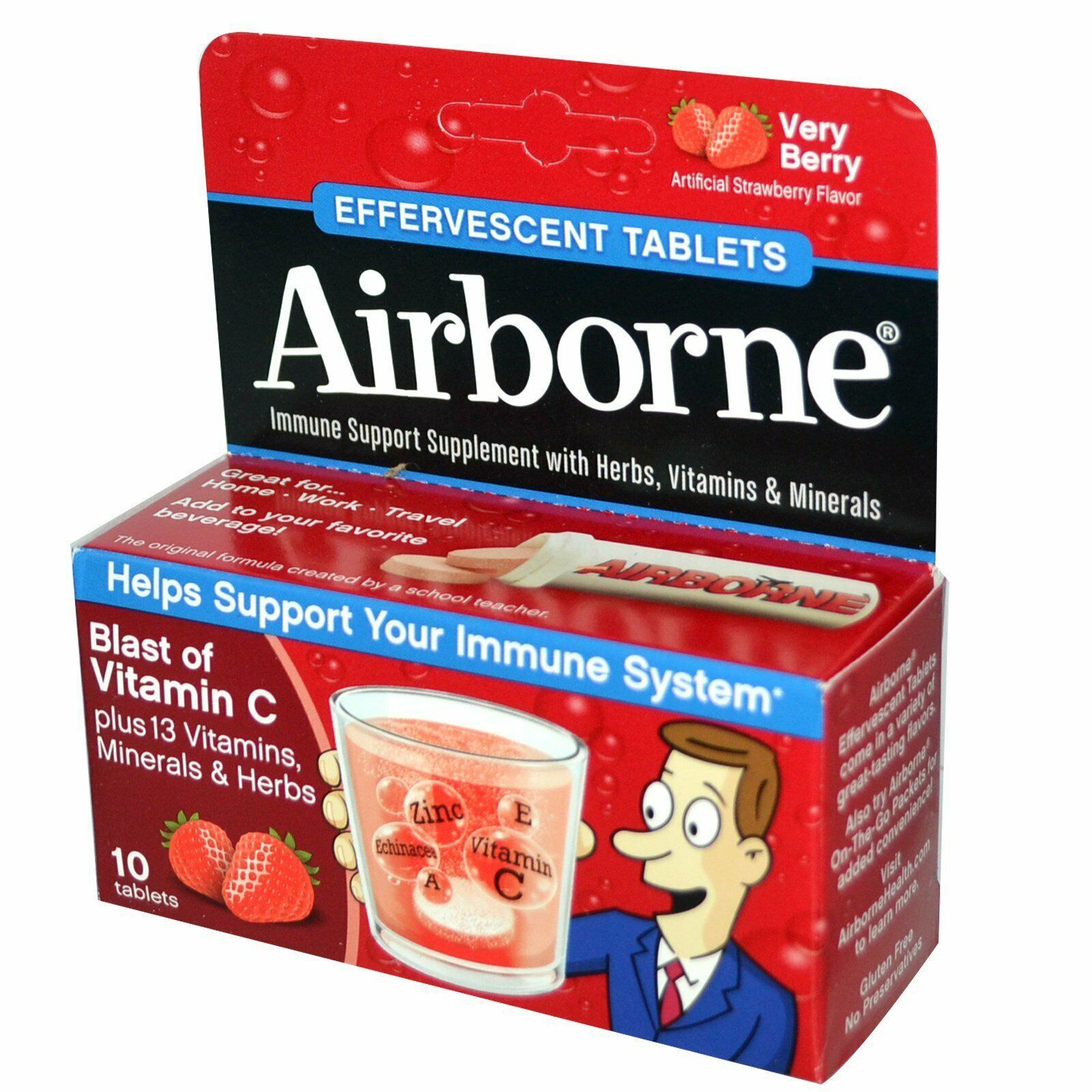 Airborne Very Berry Effervescent Tablets 10 Count 1000mg of Vitamin C ...