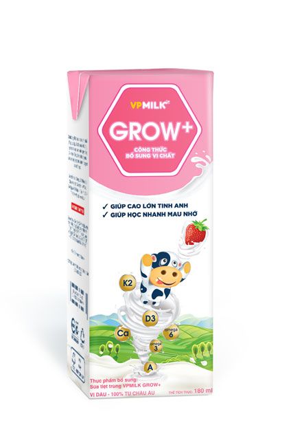 Sữa tiệt trùng VPMILK GROW+ 180ml Vị dâu - 100% từ Châu Âu | iCheck.vn
