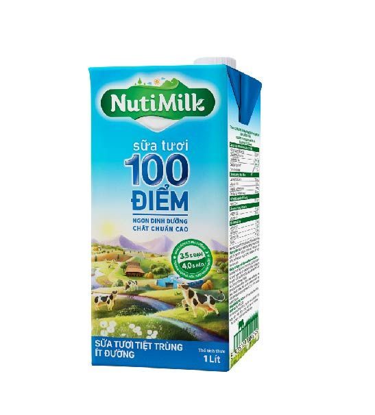 NutiMilk Sữa tươi 100 điểm - Sữa tươi tiệt trùng Ít đường hộp 1L ...