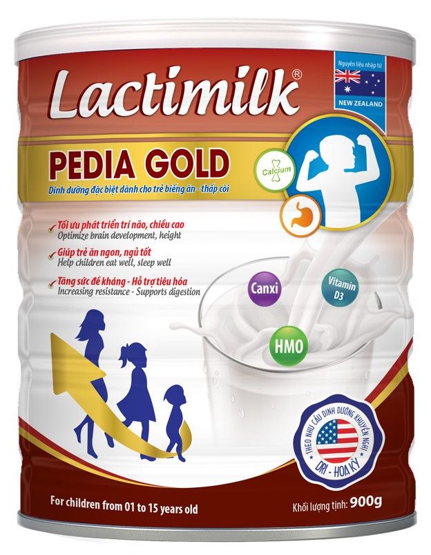 LACTIMILK - PEDIA GOLD 900gr. (Dinh dưỡng đặc chế cho trẻ biếng ăn, thấp còi )