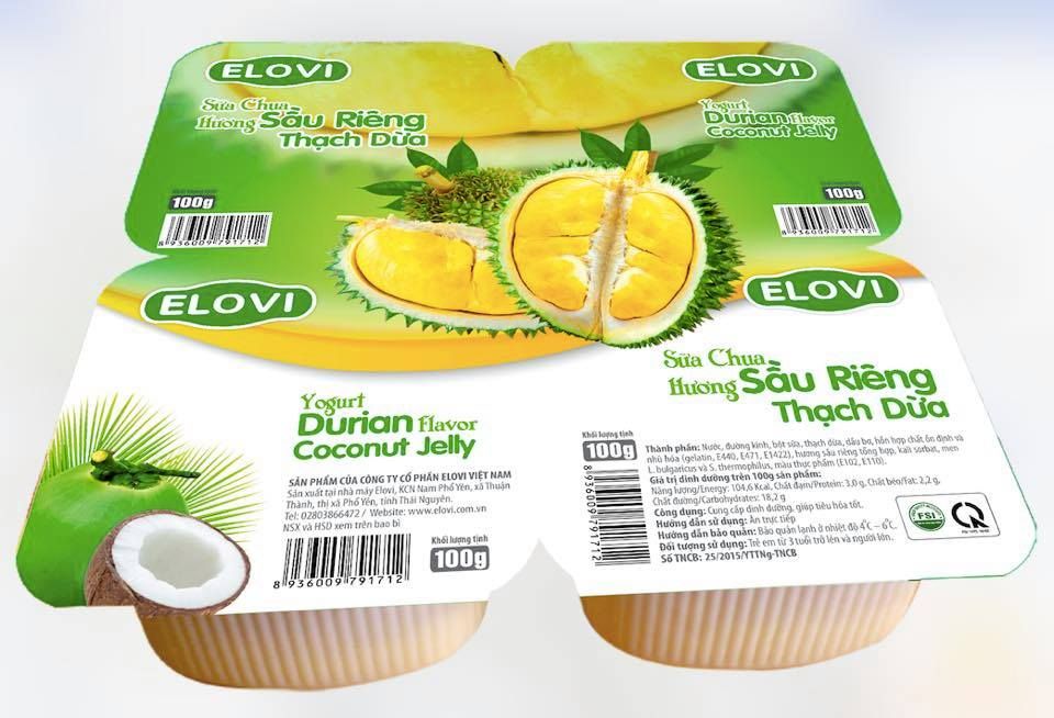Sữa chua sầu riêng thạch dừa Elovi 100g | iCheck.vn